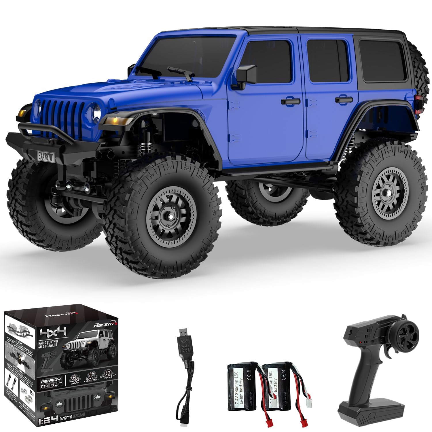 RACENT Remote Control Car High Speed RC Truck - 4WD Off Road All Terrain RC Monster Truck for Boys Waterproof Hobby Grade Toys for Adults with 2 Batteries (787-1 Blue)