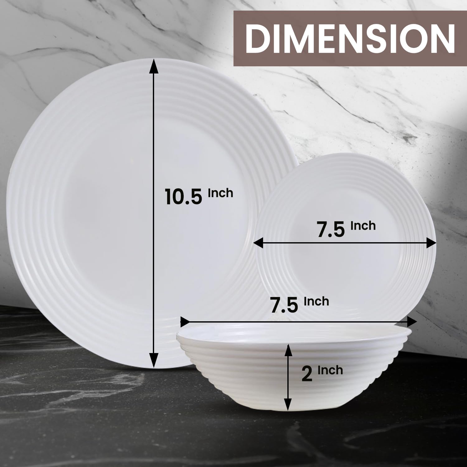 Blueniya 12 Piece White Opal Dinnerware Set, Opal Dinner Set, Kitchen Non-Toxic, Scratch & Chip Resistant, Microwave, Dishwasher Safe - 4pc Dinner Plate, 4pc Salad Plate, 4pc Cereal Bowl