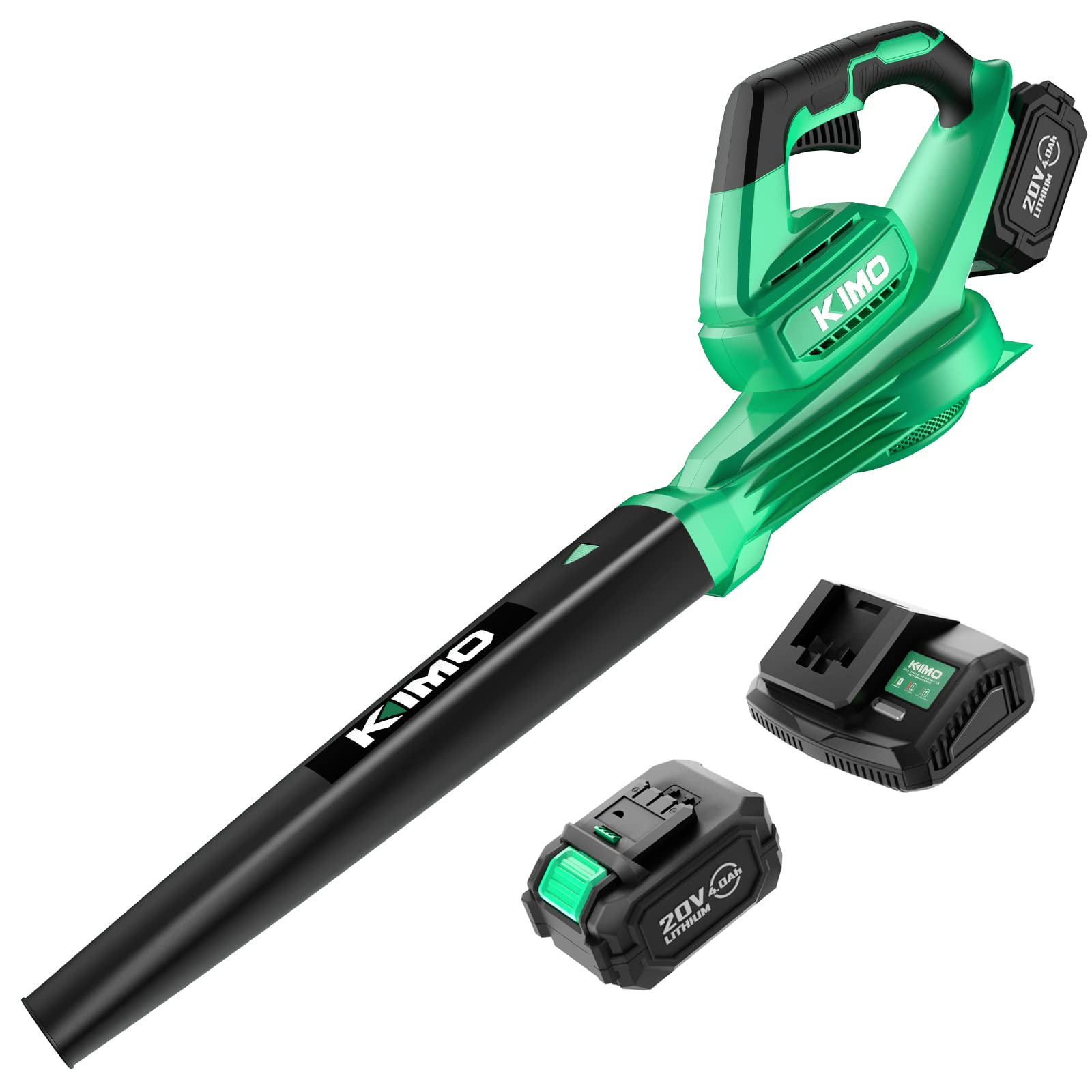 KIMO Cordless Leaf Blower - 200 CFM 170 MPH Battery-Operated Blower for Blowing Leaves, Snow Debris and Dust, 20V Electric Leaf Blower with 4.0Ah Battery and Charger for Yard| Patio| House |Jobsite