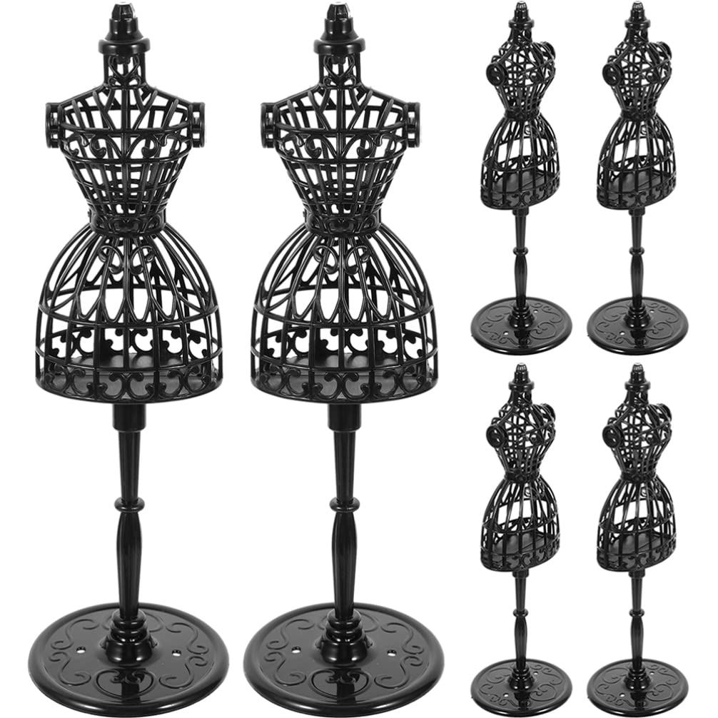 Gadpiparty Skirt Hangers 6 Pack Mini Mannequins Detachable Dress Forms Plastic Doll Clothes Mannequin Display Support Holder for Doll Dress Model Stand (8.5inch, Black) Dress Form