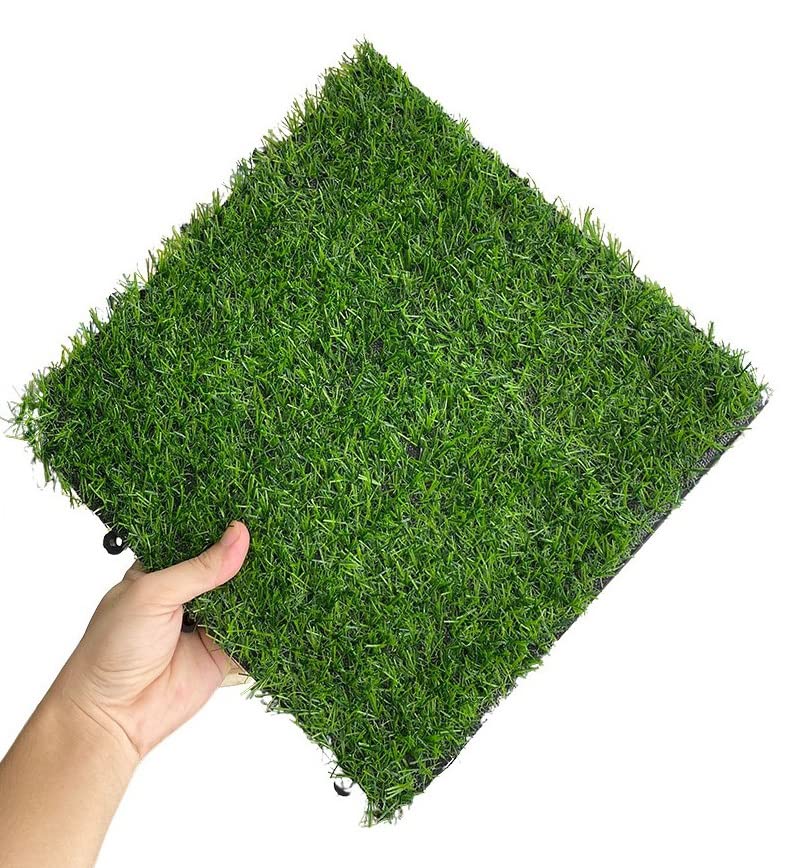 HOUSEBOOK, 9 Packs Artificial Grass Plastic Composite Interlocking Deck Tiles, Indoor/Outdoor, Patio, Balcony, Flooring, D.I.Y Decking, Outdoor, Artificial Grass Tiles, Wholesale Available, 12'x12'