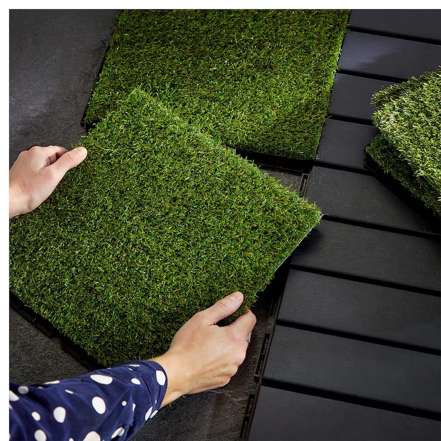 HOUSEBOOK, 9 Packs Artificial Grass Plastic Composite Interlocking Deck Tiles, Indoor/Outdoor, Patio, Balcony, Flooring, D.I.Y Decking, Outdoor, Artificial Grass Tiles, Wholesale Available, 12'x12'