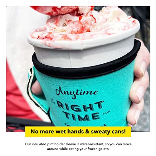 Lit Handlers Ice Cream Cooler Sleeve - Neoprene Ice Cream Pint Holder with Handle and Pocket - Tear Resistant Cooler - Machine Washable & Leak Proof Cup Cover for Frozen Desserts(Green Cactus)