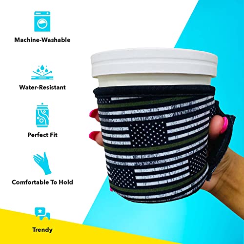 Lit Handlers Ice Cream Cooler Sleeve - Neoprene Ice Cream Pint Holder with Handle and Pocket - Tear Resistant Cooler - Machine Washable & Leak Proof Cup Cover for Frozen Desserts(Green Cactus)