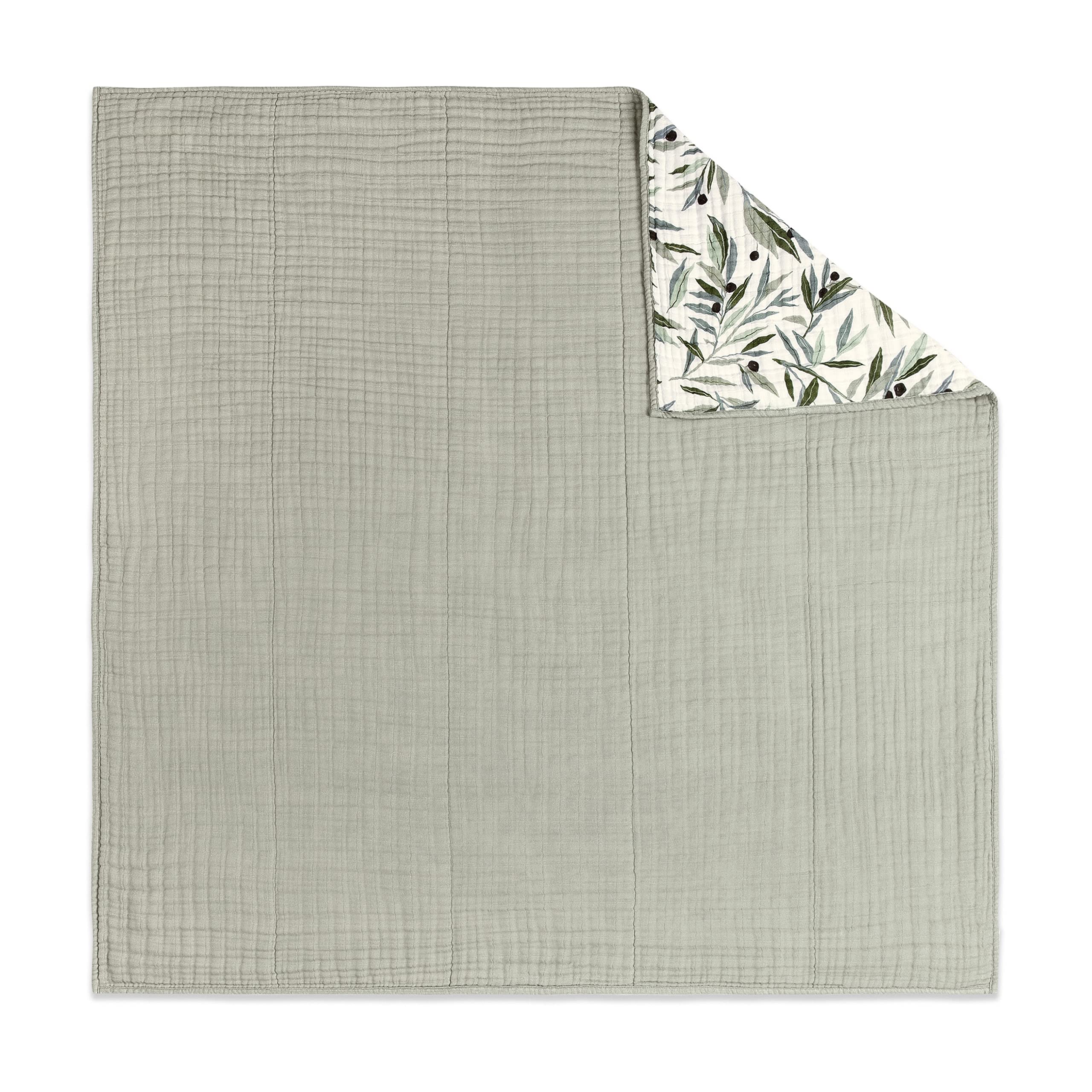 babyletto 100% Organic Cotton Quilt, GOTS-Certified, 3-Layers of Ultra-Soft and Breathable Muslin - Olive Branches