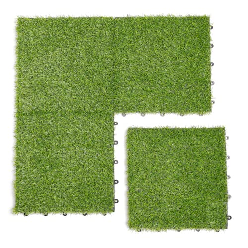 HOUSEBOOK, 9 Packs Artificial Grass Plastic Composite Interlocking Deck Tiles, Indoor/Outdoor, Patio, Balcony, Flooring, D.I.Y Decking, Outdoor, Artificial Grass Tiles, Wholesale Available, 12'x12'