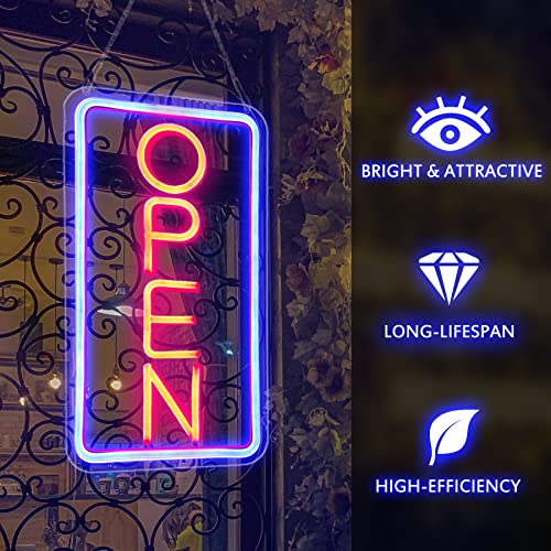 Open Signs for Business,Neon Open Sign Led,16.5"x 9",with Open/Closed Bussiness Hour Sign Set,Light for Bar Coffee Salon Store Window,12V/2A Adapter with ON/OFF Switch (Blue/Red Vertical)