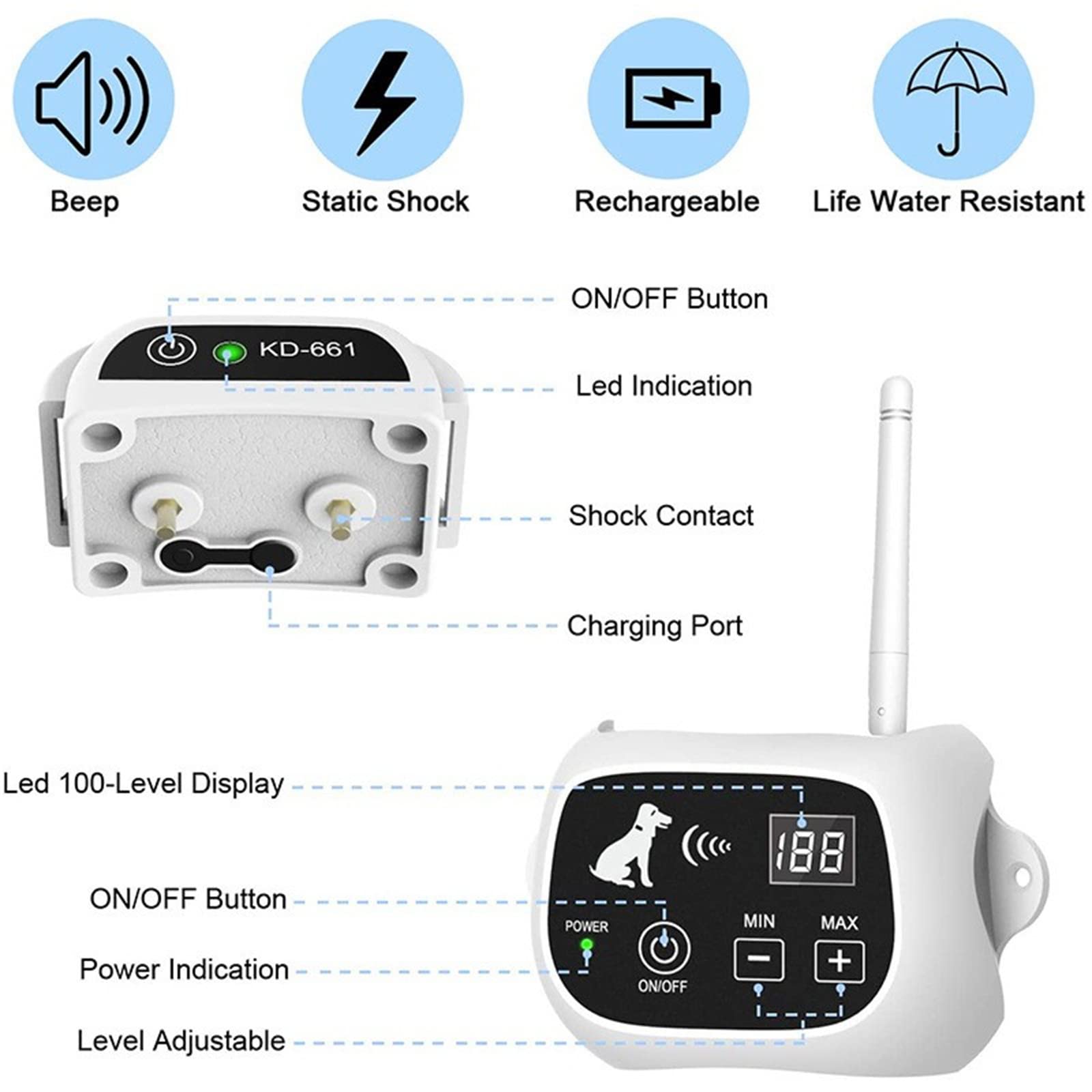 Wireless Dog Fence Electric Pet Containment System Boundary Container,with Waterproof Training Collar Receiver,Adjustable Range 80-1640 ft,Rechargeable,Harmless for Dogs,for All Dogs,for3dogs