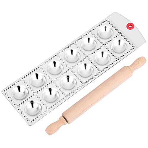 Ravioli Maker & Ravioli molds Tool-12 Hole Round Mold Italian Pasta Italian Tray Kit With Rolling Pin (Round shape)1