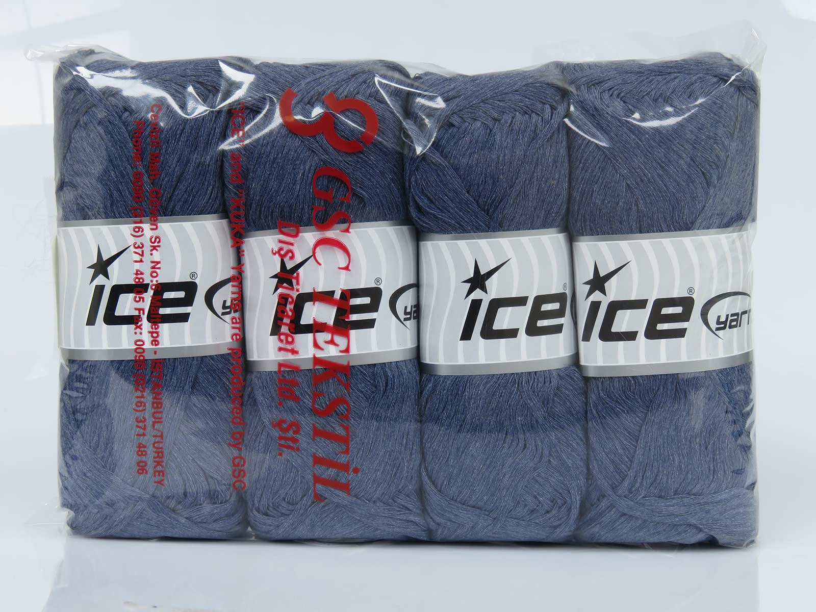 Lot of 4 x 100gr Skeins Ice Yarns Natural Cotton (100% Cotton) Yarn Jeans Blue