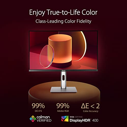 ASUS ProArt Display 27” 4K HDR Professional Monitor (PA279CRV) - IPS, UHD (3840 x 2160), 99% DCI-P3/Adobe RGB, ΔE < 2, Calman Verified, USB-C PD 96W, DisplayPort, Daisy-Chain, Height Adjustable