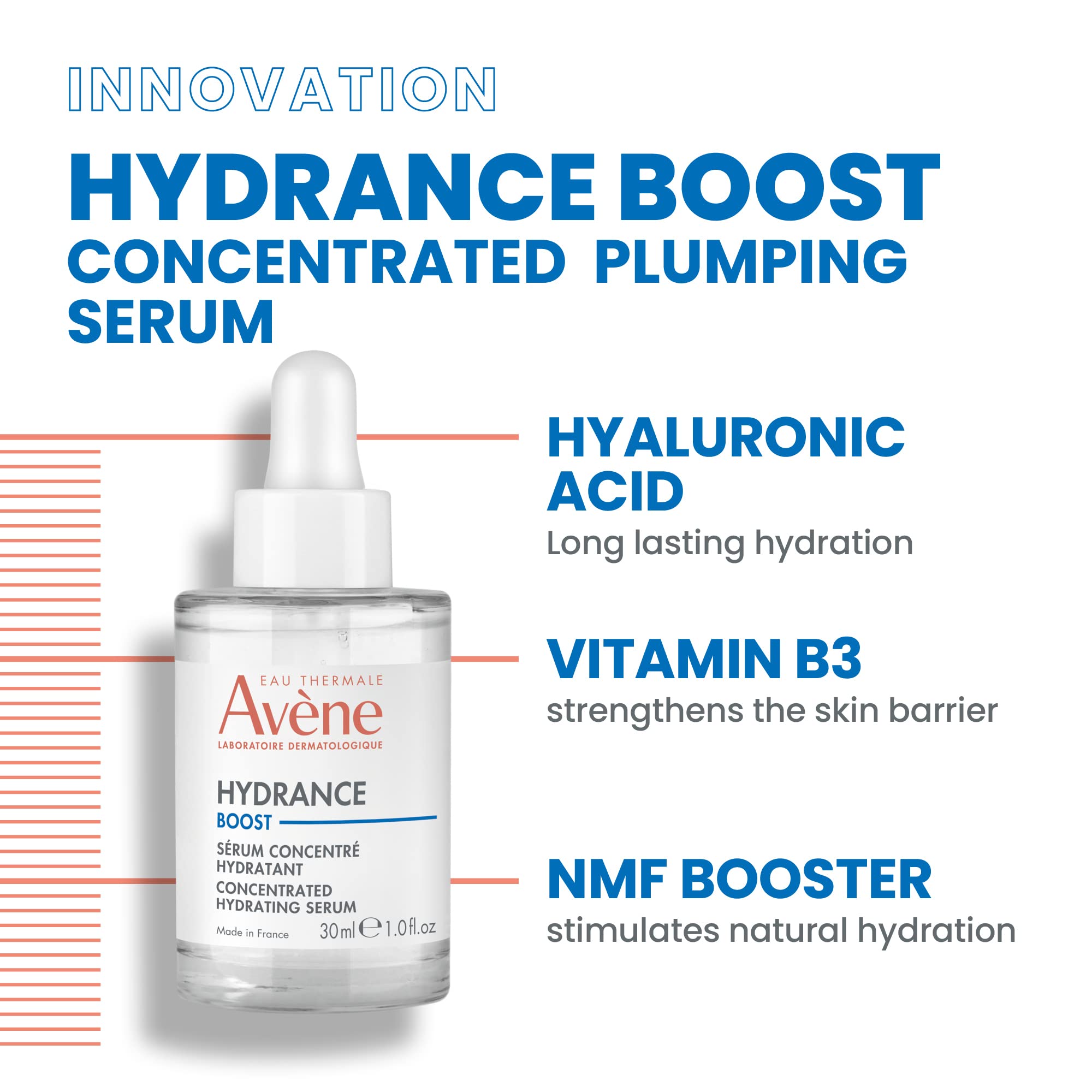 Avene Hydrance Boost Concentrated Hydrating Serum, 48 Hour Hydration, Hyaluronic Acid, 1.0 Fl Oz