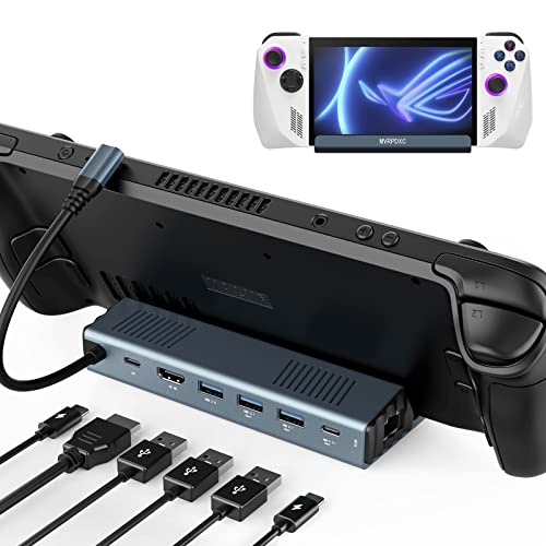 MVRPDXC Docking Station for Steam Deck & ROG Ally, 7-in-1 Steam Deck & Legion Go Dock with HDMI 2.0 4K@60Hz, Gigabit Ethernet, USB 2.0, 2 USB 3.1 Gen1, USB-C 3.1 Gen1and Full Speed Charging USB-C Port