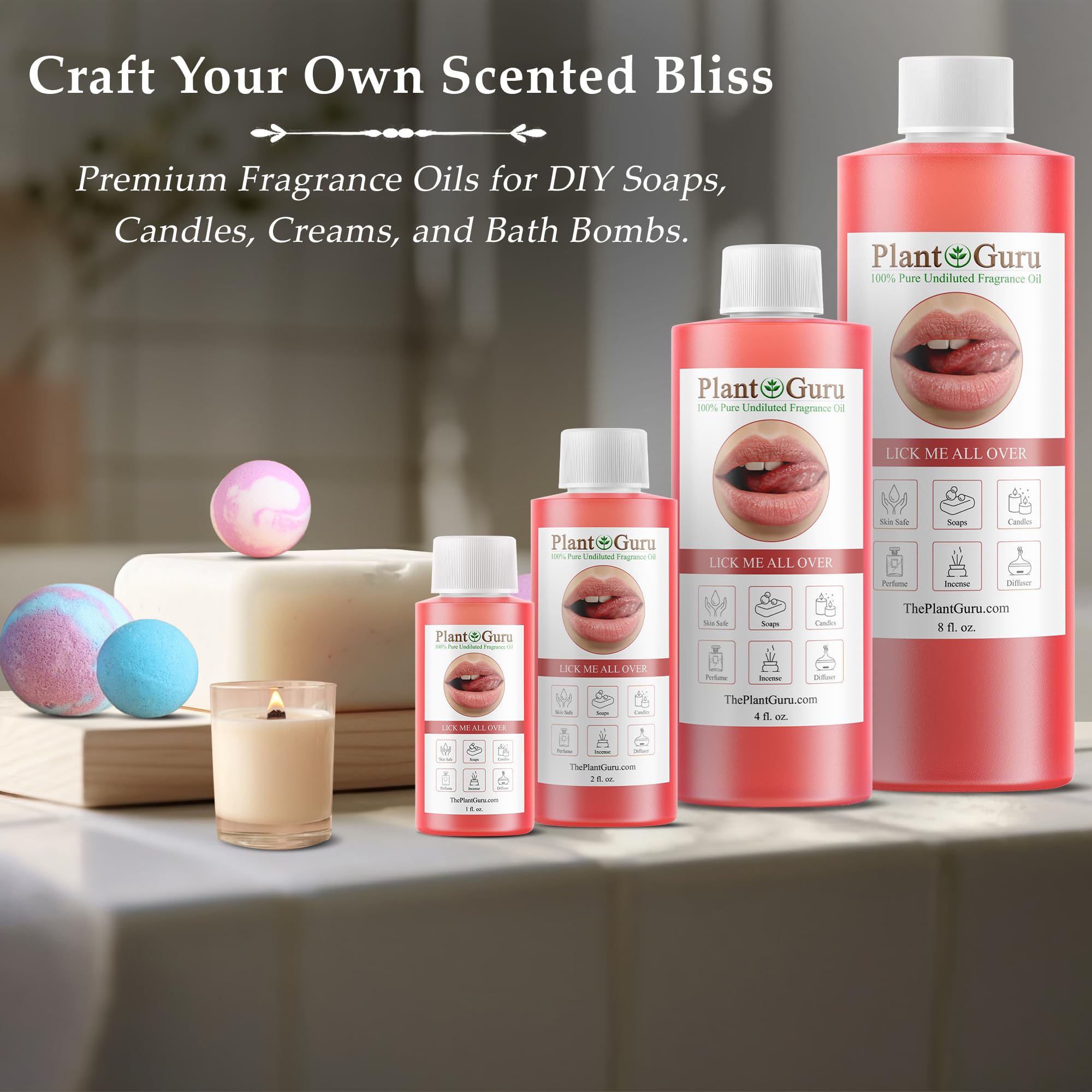 Lick Me All Over Fragrance Oil 4 fl. oz. Scented Oil for DIY Soap Making, Candles, Bath Bombs, Body Butters. Used in Aromatherapy Diffusers, Burners and Warmers. Great Addition to Lotions and Creams.