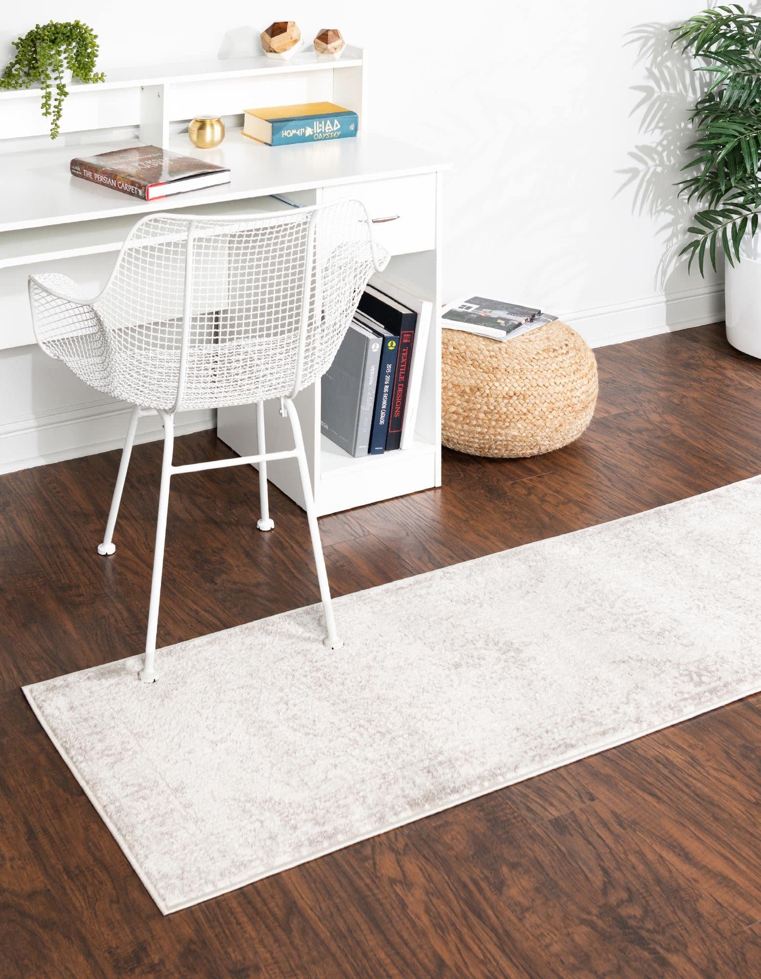 Rugs.com Oxford Collection Rug – 2' 7 x 12' Runner Ivory Low Rug Perfect for Hallways, Entryways