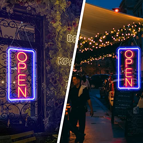 Open Signs for Business,Neon Open Sign Led,16.5"x 9",with Open/Closed Bussiness Hour Sign Set,Light for Bar Coffee Salon Store Window,12V/2A Adapter with ON/OFF Switch (Blue/Red Vertical)
