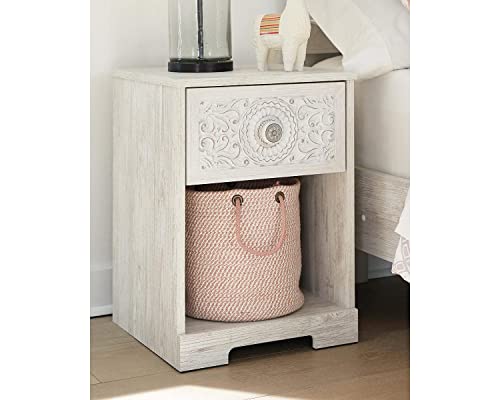 Signature Design by Ashley Paxberry Boho 1 Drawer Nightstand, Whitewash