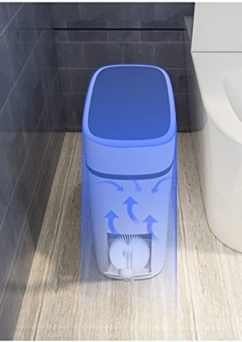 KLGO 14 Liter Slim Plastic Trash Can with Lid,3.7 Gallon Double Barrel Waste Basket,Rectangular Press Garbage Container Bin for Bathroom,Bedroom,Kitchen and Office,White