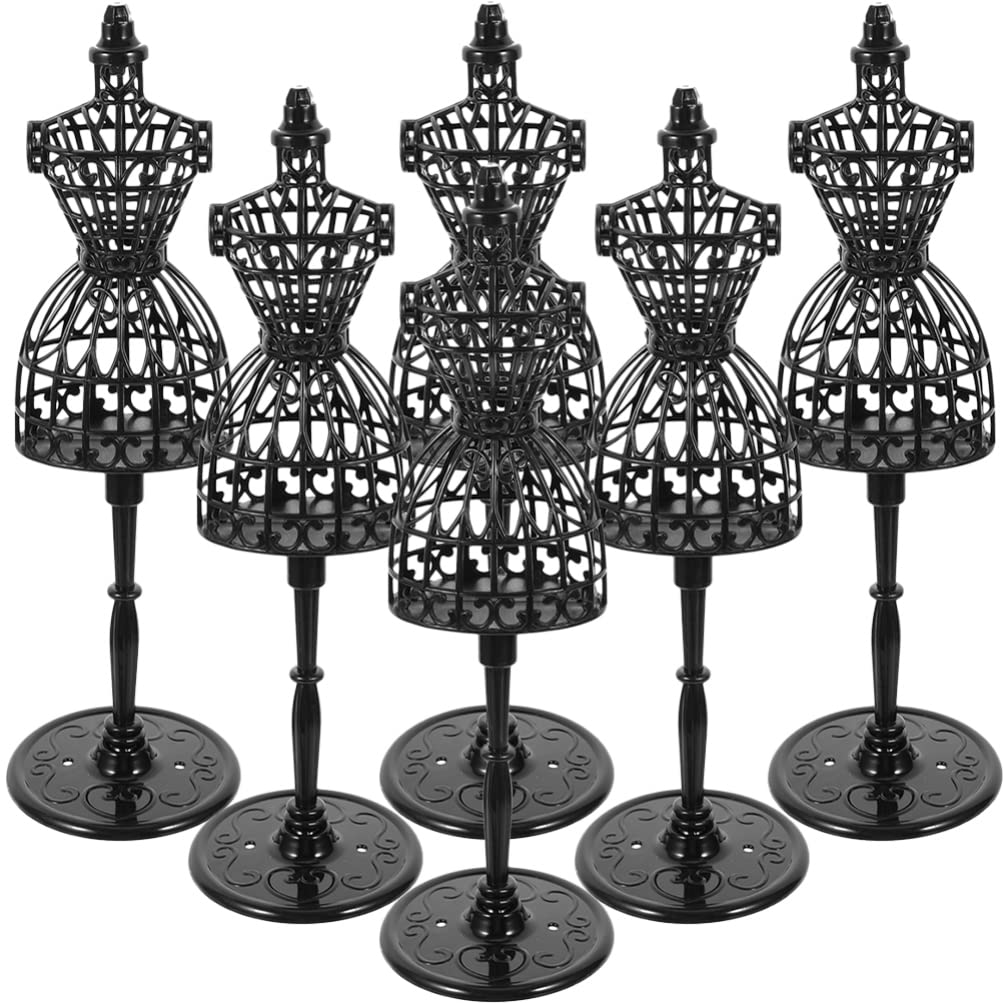 Gadpiparty Skirt Hangers 6 Pack Mini Mannequins Detachable Dress Forms Plastic Doll Clothes Mannequin Display Support Holder for Doll Dress Model Stand (8.5inch, Black) Dress Form