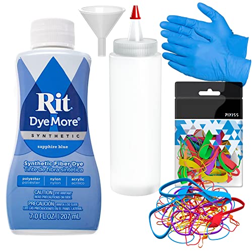 Synthetic Rit Dye More Liquid Fabric Dye - Ultimate Synthetic Rit Dye Accessories Kit - Wide Selection of Colors - 7 Ounces - Sapphire Blue
