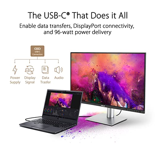 ASUS ProArt Display 27” 4K HDR Professional Monitor (PA279CRV) - IPS, UHD (3840 x 2160), 99% DCI-P3/Adobe RGB, ΔE < 2, Calman Verified, USB-C PD 96W, DisplayPort, Daisy-Chain, Height Adjustable