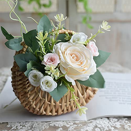 UXZDX CUJUX Fashion Hand-held Flower Arrangement Basket, Woven Rattan and Willow Handmade Creative Flower Pot Basket