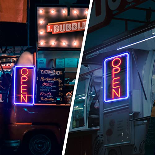 Open Signs for Business,Neon Open Sign Led,16.5"x 9",with Open/Closed Bussiness Hour Sign Set,Light for Bar Coffee Salon Store Window,12V/2A Adapter with ON/OFF Switch (Blue/Red Vertical)