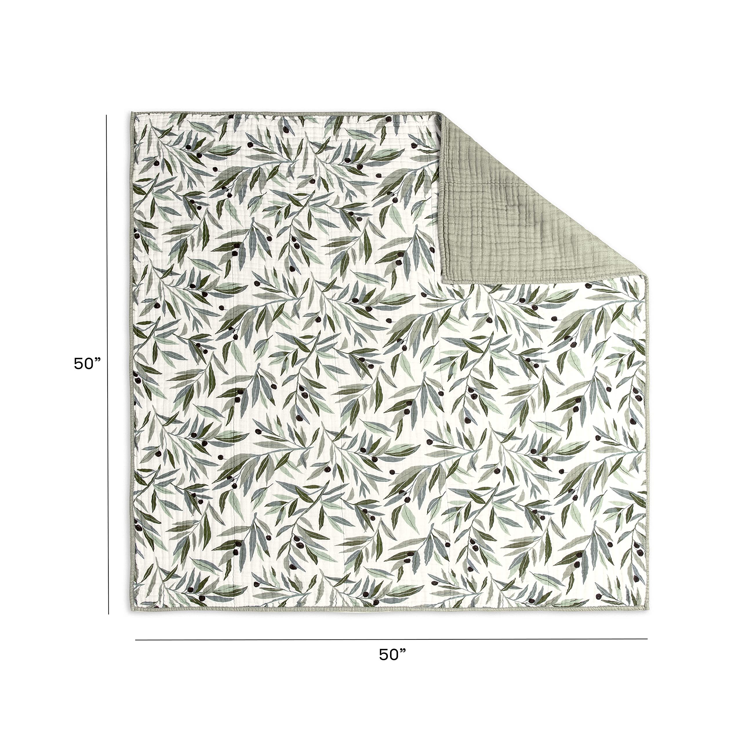 babyletto 100% Organic Cotton Quilt, GOTS-Certified, 3-Layers of Ultra-Soft and Breathable Muslin - Olive Branches