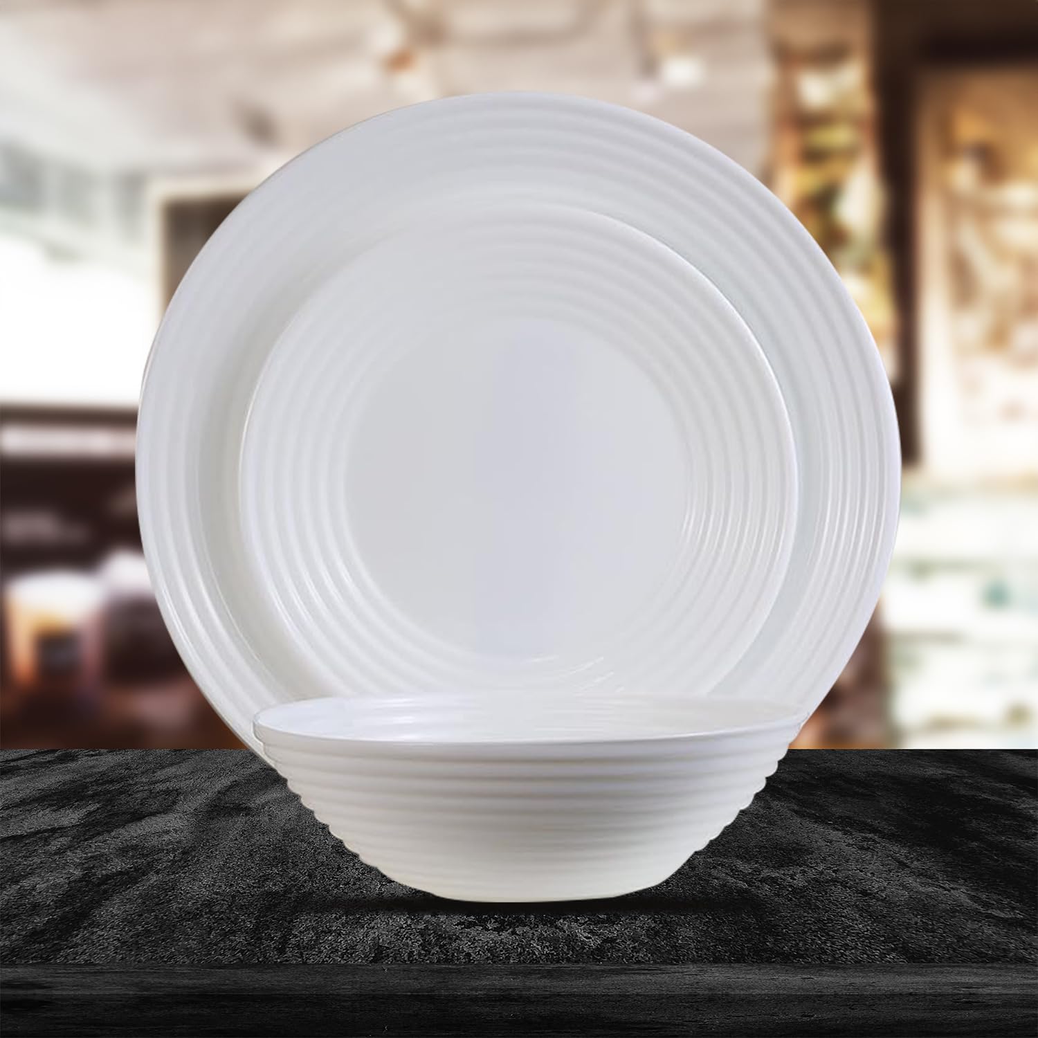 Blueniya 12 Piece White Opal Dinnerware Set, Opal Dinner Set, Kitchen Non-Toxic, Scratch & Chip Resistant, Microwave, Dishwasher Safe - 4pc Dinner Plate, 4pc Salad Plate, 4pc Cereal Bowl