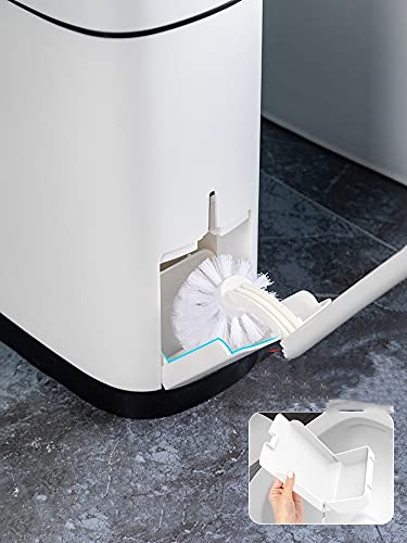 KLGO 14 Liter Slim Plastic Trash Can with Lid,3.7 Gallon Double Barrel Waste Basket,Rectangular Press Garbage Container Bin for Bathroom,Bedroom,Kitchen and Office,White