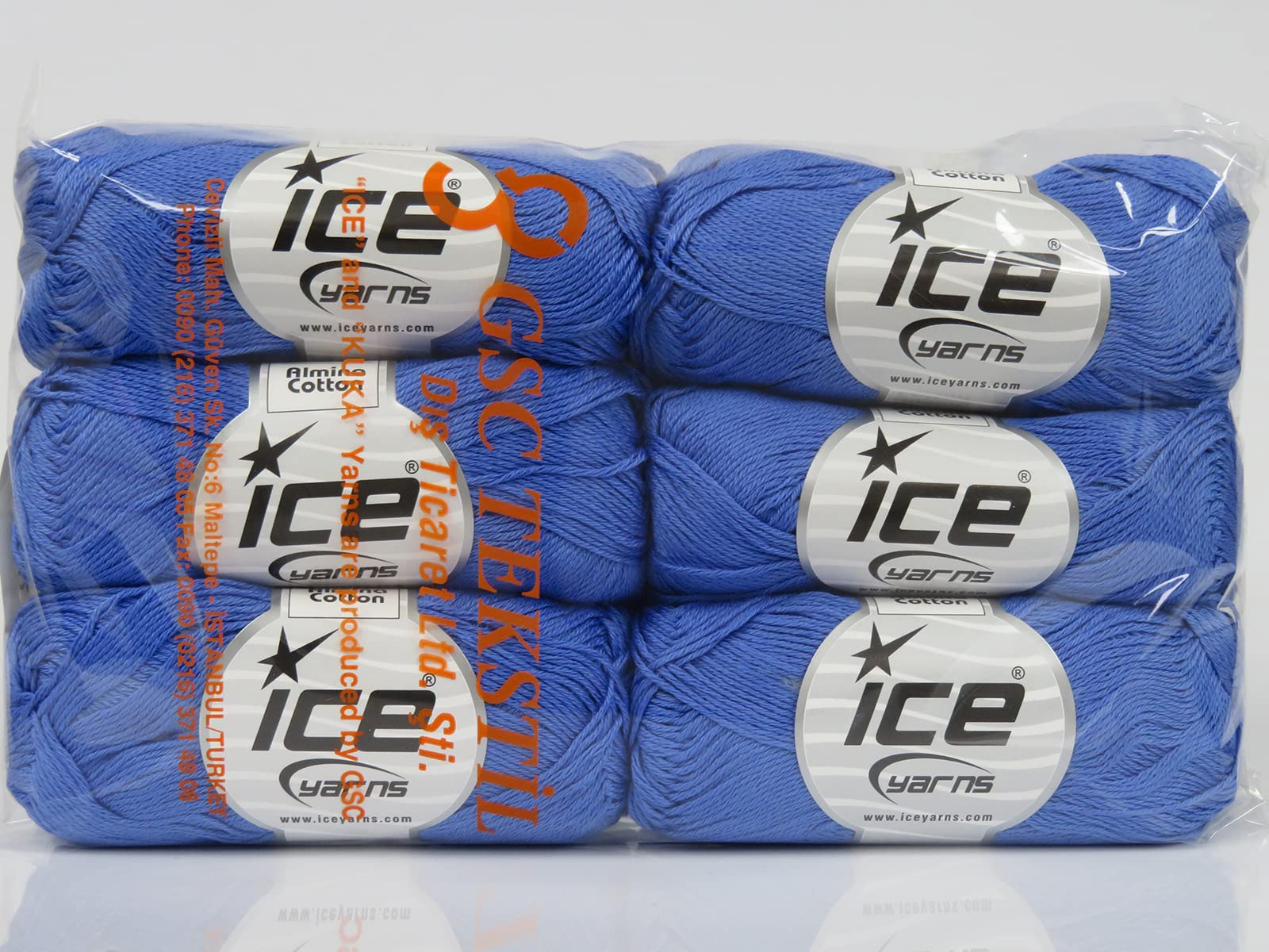 Lot of 6 Skeins Ice Yarns Almina Cotton (100% Mercerized Cotton) Yarn Blue