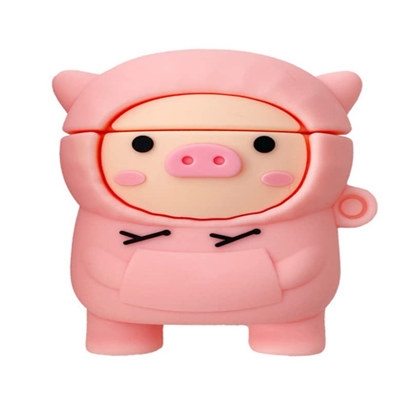 Silicone Case for Airpods Pro, 3D Cute Bear Lion Animal Protective Soft Rubber Cover Skin with Anti-Lost Keychain for Kids Teens Girls Boys (Pig Case)
