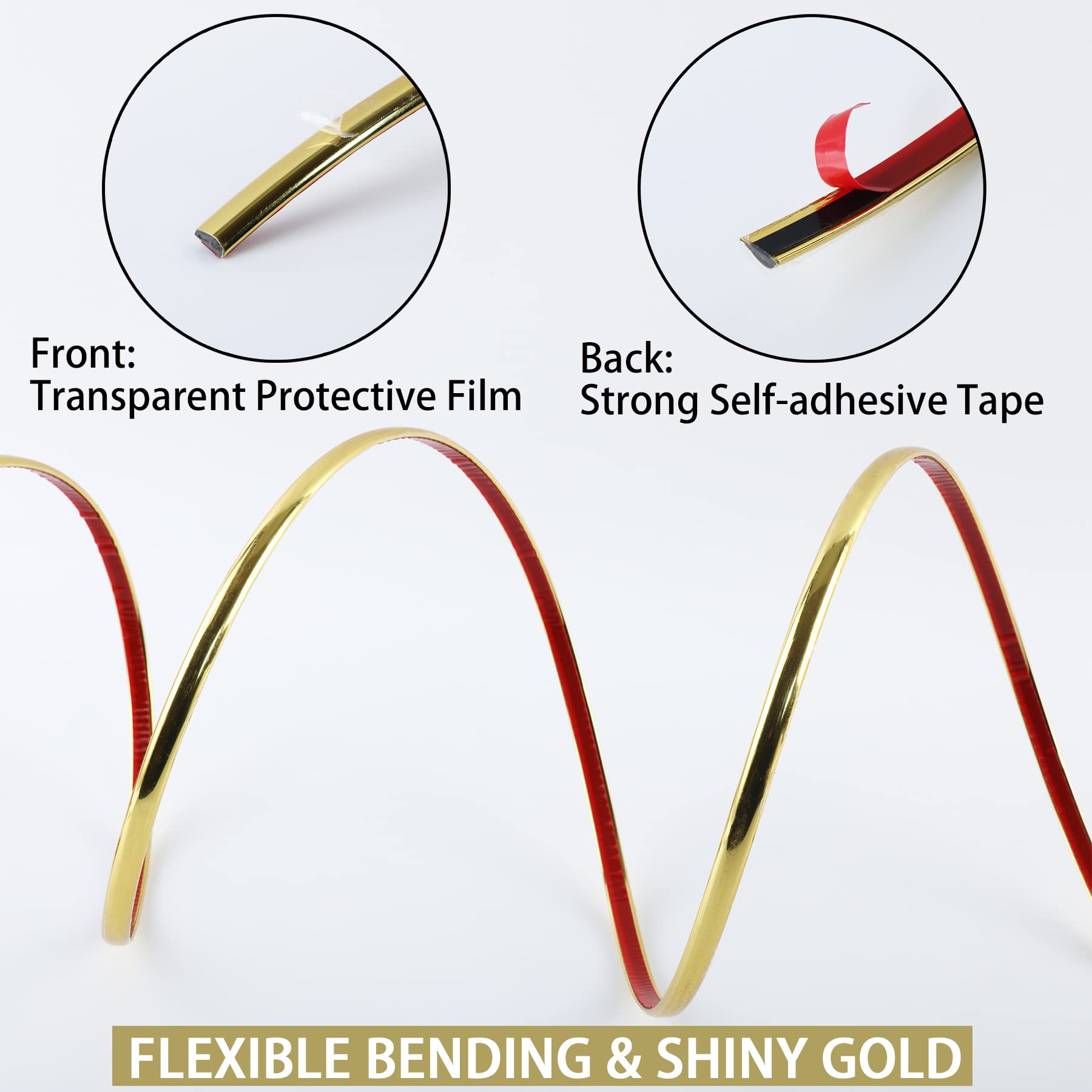 Gaahing 16.4FT Peel and Stick Molding & Wall Trim, Flexible Self-Adhesive Decorative Strip for Tile, Mirror, Ceiling, Floor, Panel, Cabinet