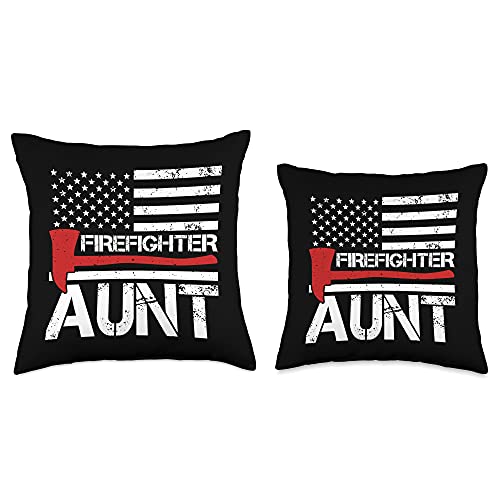 Firefighter US Flag 4th Of July American Flag USA American Patriotic Firefighter Aunt Axe US Flag Throw Pillow, 16x16, Multicolor