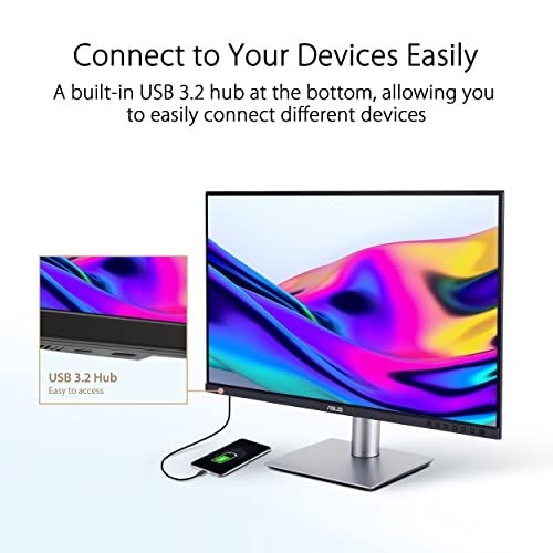 ASUS ProArt Display 27” 4K HDR Professional Monitor (PA279CRV) - IPS, UHD (3840 x 2160), 99% DCI-P3/Adobe RGB, ΔE < 2, Calman Verified, USB-C PD 96W, DisplayPort, Daisy-Chain, Height Adjustable