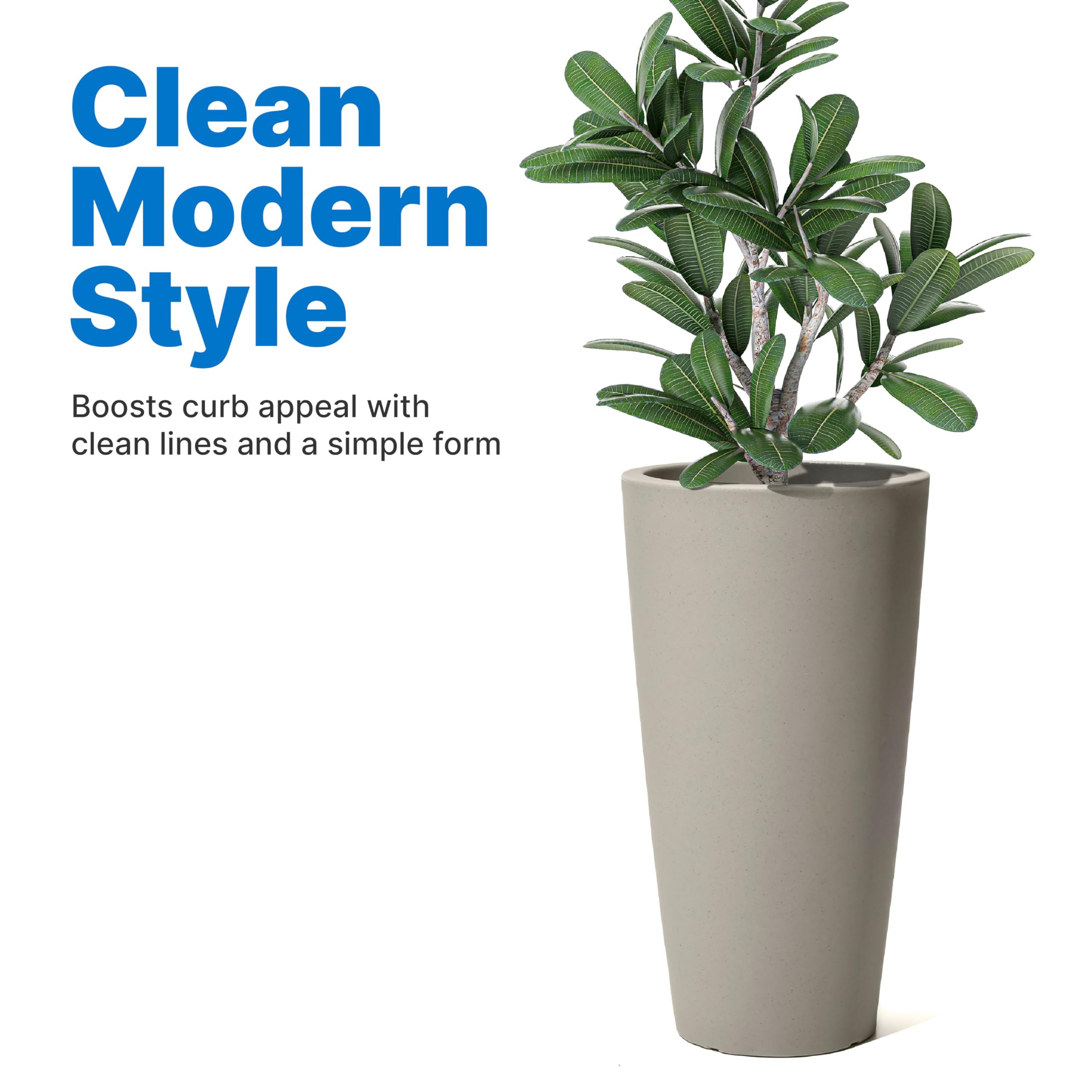 Step2 Tremont Tall Round Tapered Planter, Large Planters for Outdoor Plants, Gardening and Flower Pot for Patio or Porch, Efficient Drainage, Durable Plastic, Concrete, 2-Pack