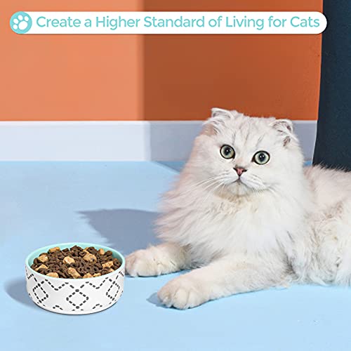 MSBC Ceramic Cat Bowls(13oz/390ml), Cute Cat Food and Water Feeder Set, Dog Cat Basic Bowl, Small Pet Feeding Dishes for Cat, Kitten, Small Dog, Whisker Stress Free, Dishwasher Safe, Set of 2, Blue