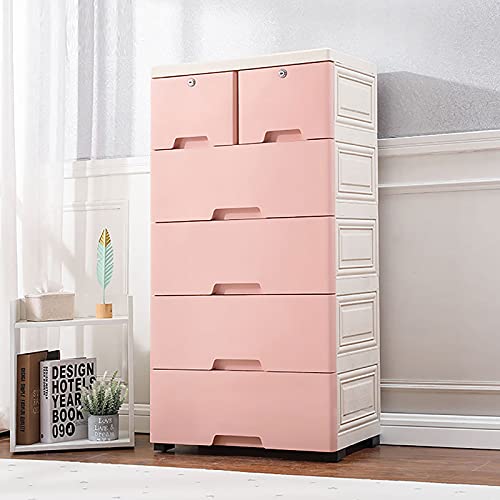 Gdrasuya10 6 Drawer Storage Organizer, Waterproof Furniture Storage Tower Unit with 4 Wheels for Closets, Bedrooms, Playrooms (Pink)