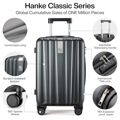 Hanke Luggage Sets 2 piece Carry On Luggage with Wheels PC Hard Shell Suitcases Lightweight Checked Tsa Luggage Large Travel Suitcase Woman Men 20/24 Inch(Jet Black)