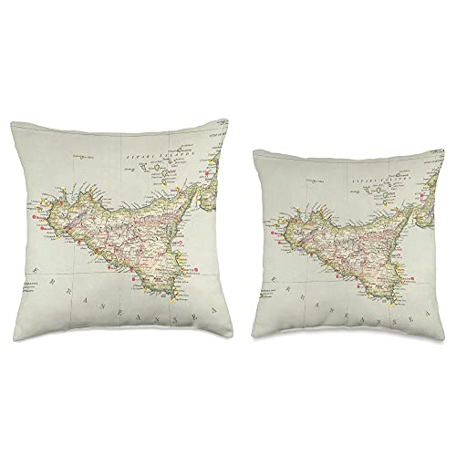 Sicilian Island Chart Sicily Italy Map Throw Pillow, 16x16, Multicolor