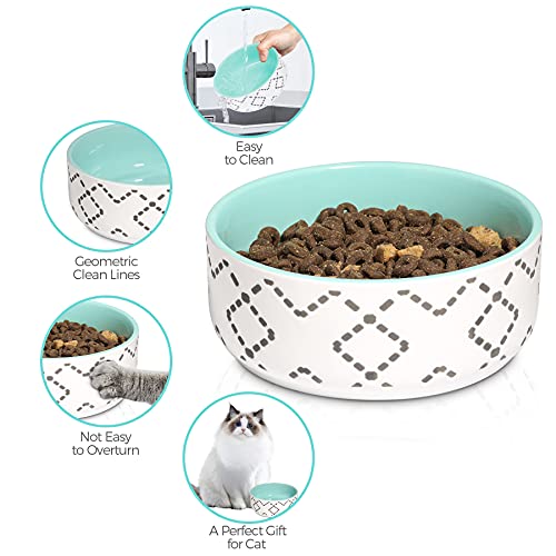 MSBC Ceramic Cat Bowls(13oz/390ml), Cute Cat Food and Water Feeder Set, Dog Cat Basic Bowl, Small Pet Feeding Dishes for Cat, Kitten, Small Dog, Whisker Stress Free, Dishwasher Safe, Set of 2, Blue