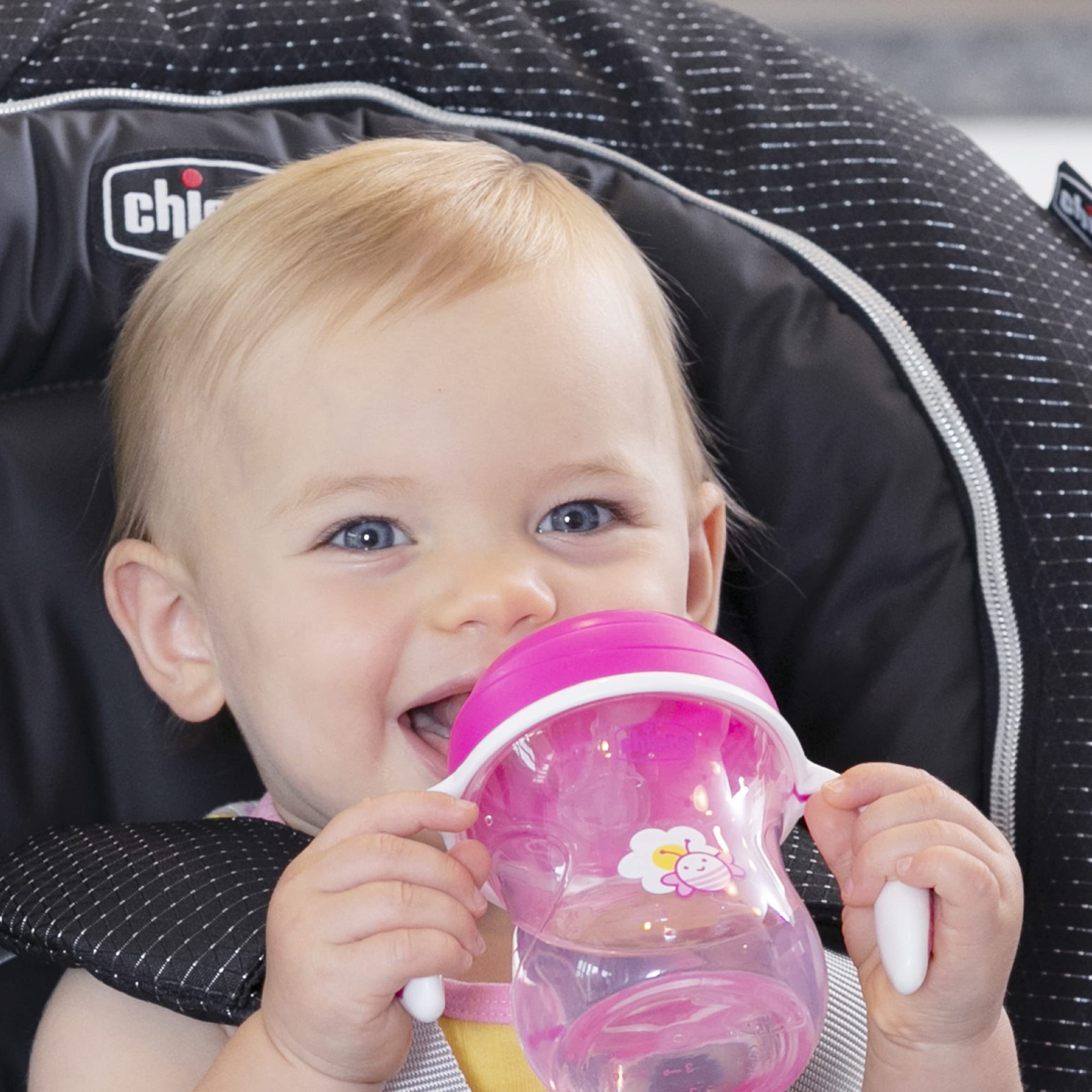 Chicco Semi-Soft Trainer with Bite-Resistant Spout and Spill-Free Lid 7oz.| Removable, Non-Slip Handles | Top-Rack Dishwasher Safe | Easy to Hold Ergonomic Indents | Pink| 6+ Months