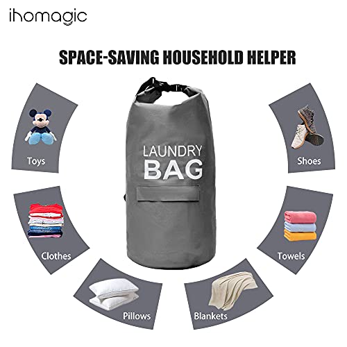 IHOMAGIC Laundry Baskets, Large Collapsible Clothes Basket,Door Laundry Hamper Bag Hanging,Tall Hamper Bag for Storage Bin,Home Organizer,Nursery Storage,Clothes Hamper Dark Grey
