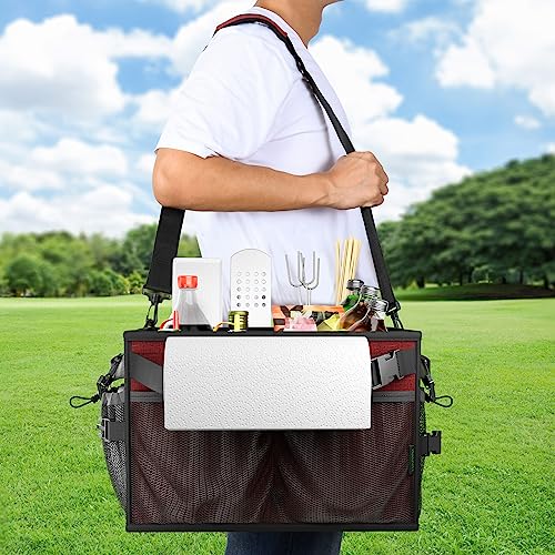 FANGSUN Grill Caddy, BBQ Caddy with Paper Towel Holder, Picnic Griddle Caddy for Outdoor Camping, Barbecue Accessories Storage Organizer for Utensil Grilling Tool, Must Haves for Camper Tailgating Rv
