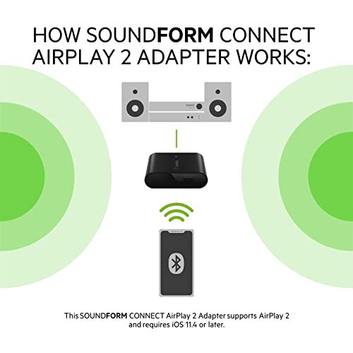Belkin SoundForm Connect AirPlay 2 Adapter & Airplay 2 Receiver - Wireless Streaming for Apple Devices to Bluetooth Speakers - Optical & 3.5mm Speaker Inputs for iPhone 14, 13, MacBook Pro & More