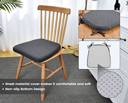 COSNUOSA Kitchen Chair Cushions Dining Chair Cushions with Ties Non Slip Kitchen Dining Chair Pads Seat Cushion Set 17 x 16 Inches Dark Grey 2 Pcs