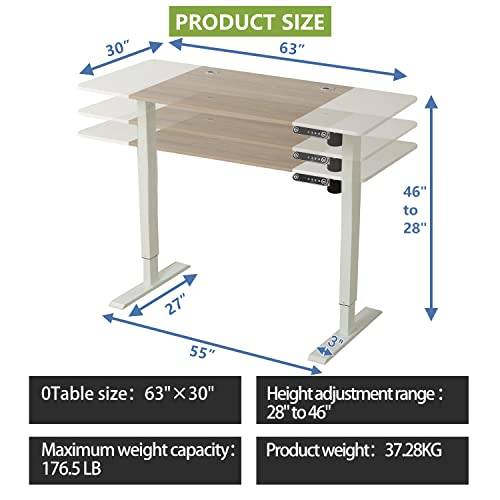 Barhoss Standing Desk Adjustable Height Desk,63x30Inches, Stand Up Desk Table for Home Office, Home Office Computer Desk,Memory Preset,Height adjustments from 28" to 46" White&Oak