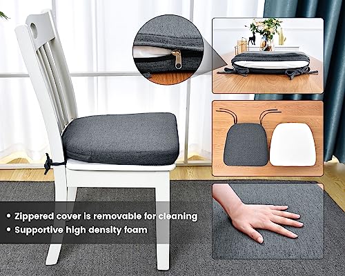 COSNUOSA Kitchen Chair Cushions Dining Chair Cushions with Ties Non Slip Kitchen Dining Chair Pads Seat Cushion Set 17 x 16 Inches Dark Grey 2 Pcs