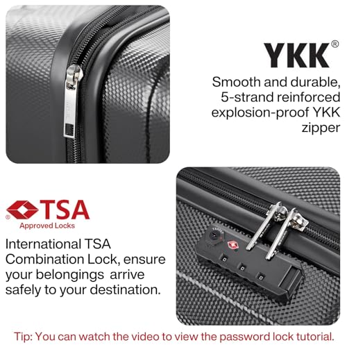 Hanke Luggage Sets 2 piece Carry On Luggage with Wheels PC Hard Shell Suitcases Lightweight Checked Tsa Luggage Large Travel Suitcase Woman Men 20/24 Inch(Jet Black)