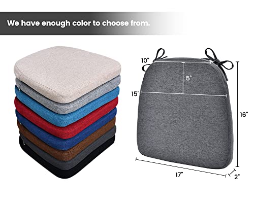 COSNUOSA Kitchen Chair Cushions Dining Chair Cushions with Ties Non Slip Kitchen Dining Chair Pads Seat Cushion Set 17 x 16 Inches Dark Grey 2 Pcs